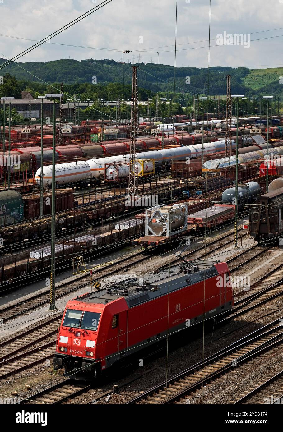 Train formation yard in the Vorhalle district with locomotive, Hagen ...