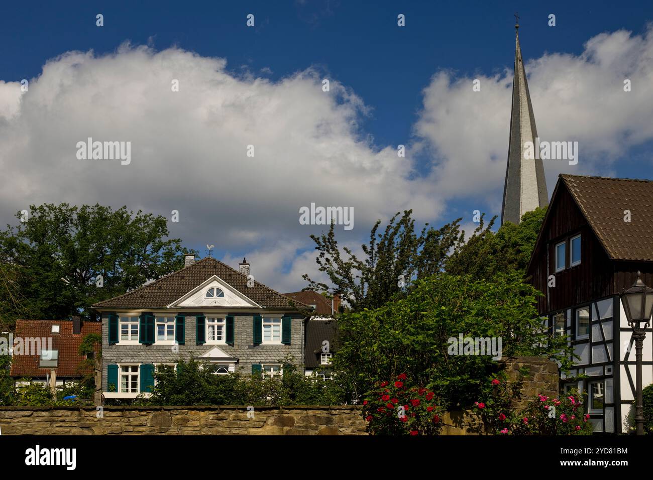 The old town with the church tower of Saint Viktor, Schwerte, Ruhr area ...