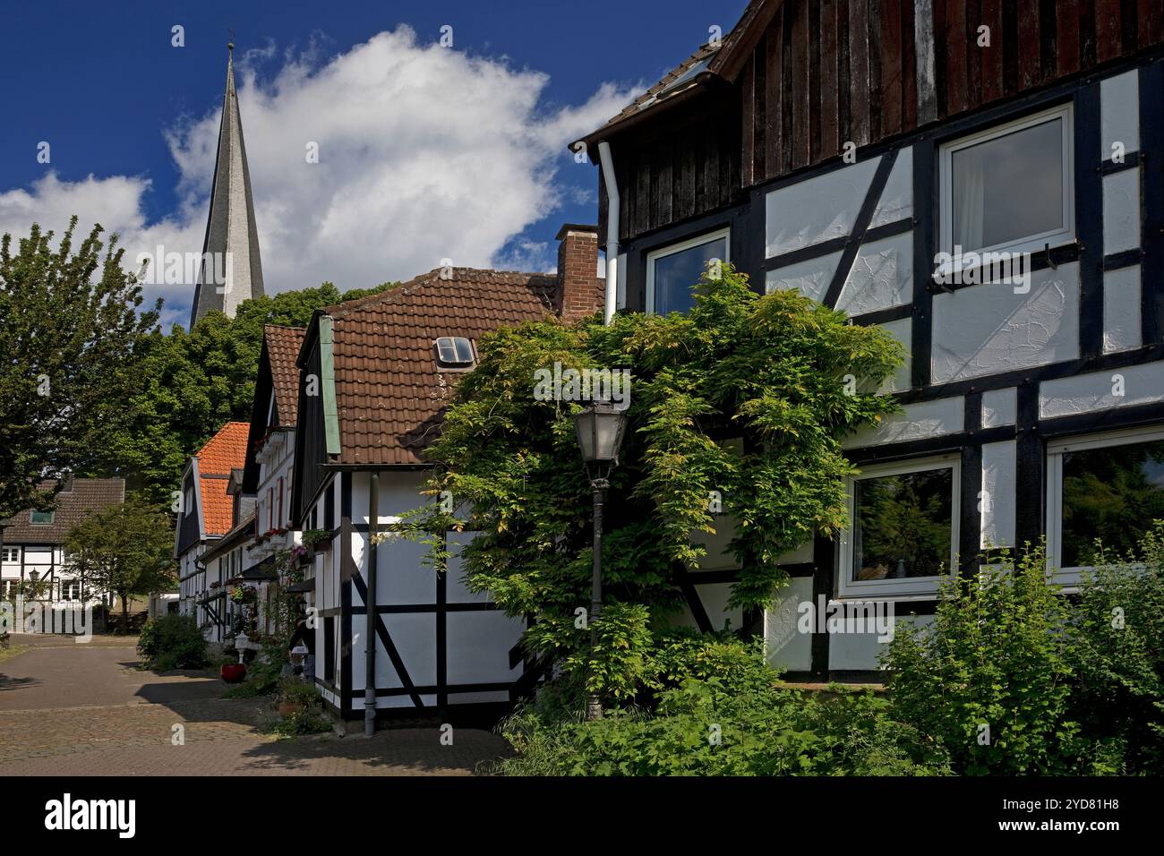 Old town with the church tower of Saint Viktor, Schwerte, Unna district ...
