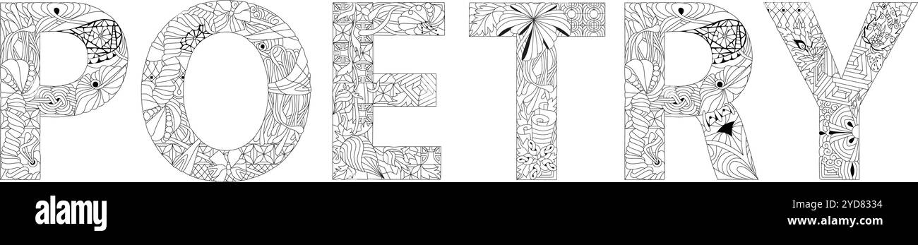 Hand-painted art design. Hand drawn illustration word Poetry for t ...