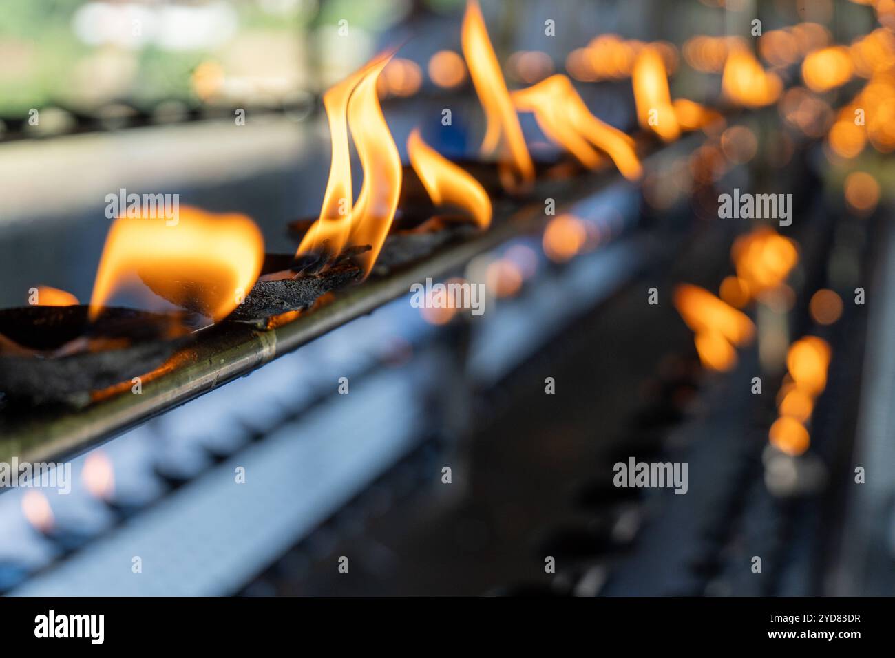 Sri Lanka, Asia - December 22, 2023: Flames on offerings at a Buddhist ...