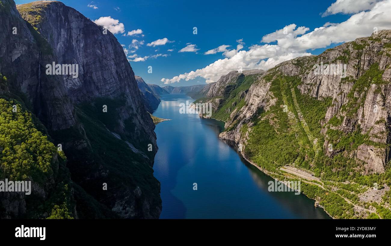 Kjerag, Lysebotn, Lysefhjorden, Norway, An aerial view of a fjord in ...