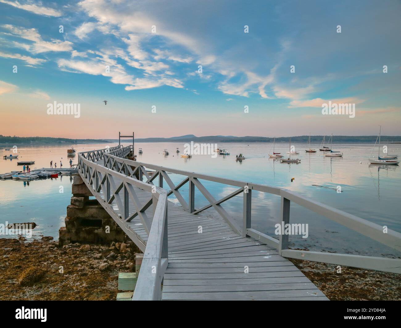 Frenchman Bay Pier and Boats, Hancock, Maine Reflection Stock Photo - Alamy
