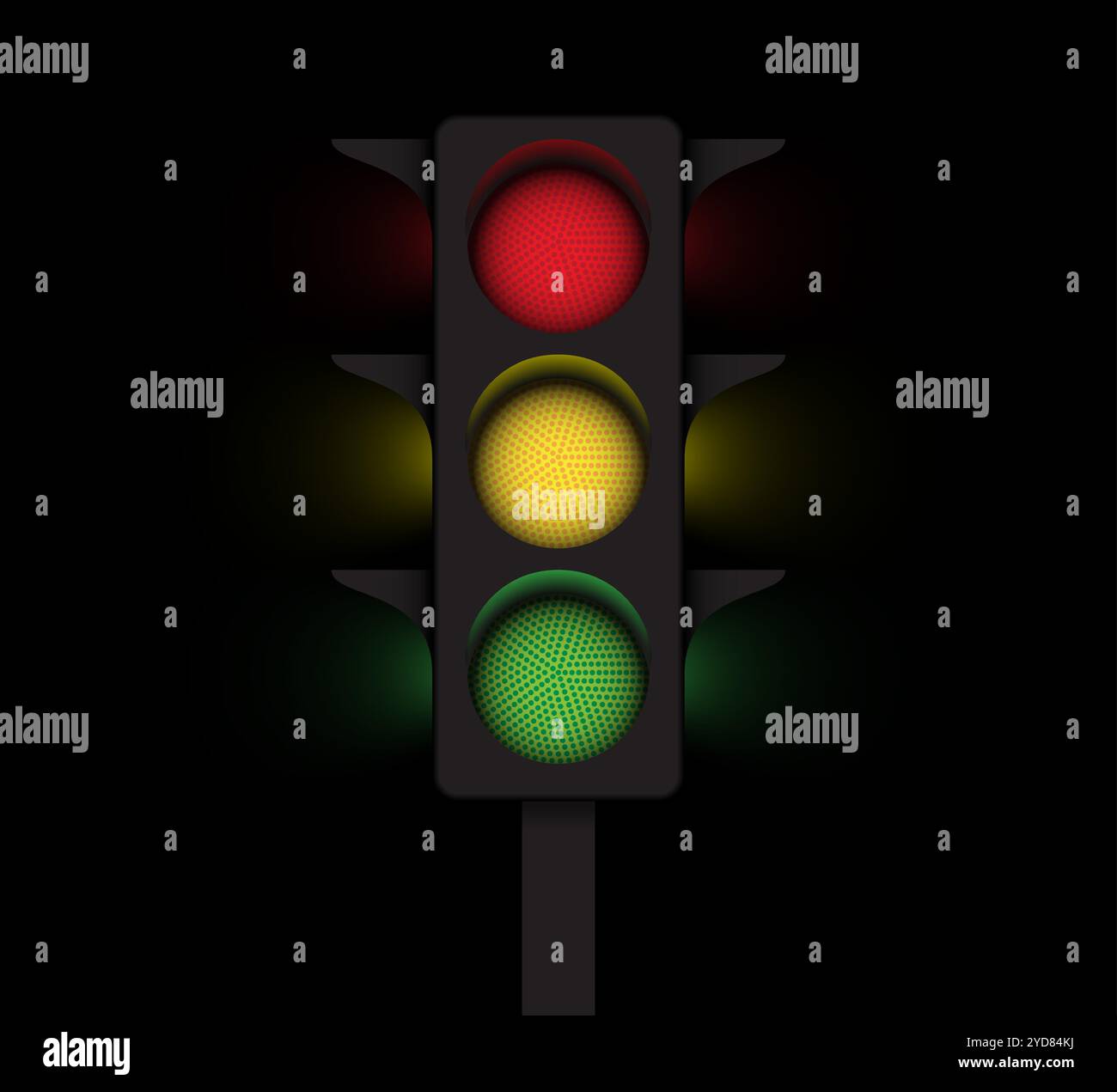 glowing traffic light against a dark background showcases three ...