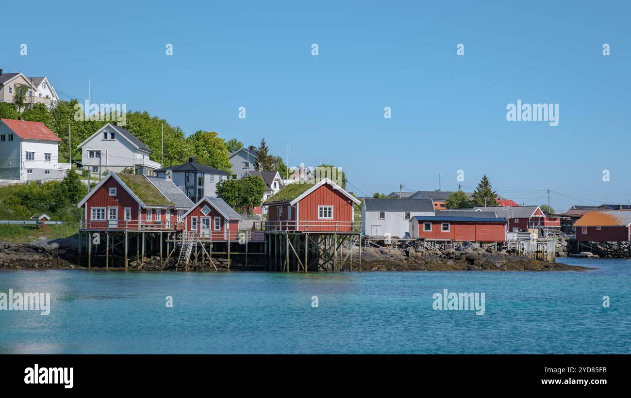 Red Houses on Stilts in Norway, Reine, Lofoten, Norway Stock Photo - Alamy