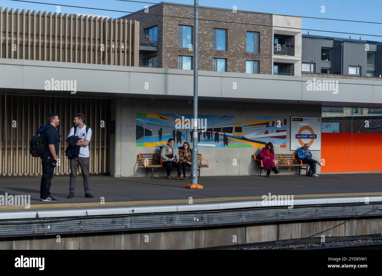Passengers at Hackney Wick Overground station near Olympic Park in east ...
