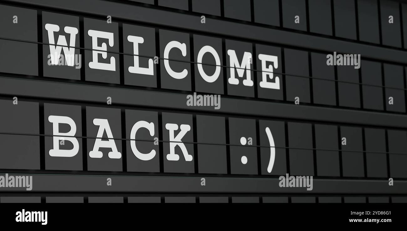 Welcome back. Welcome back. Black timetable display with white text ...