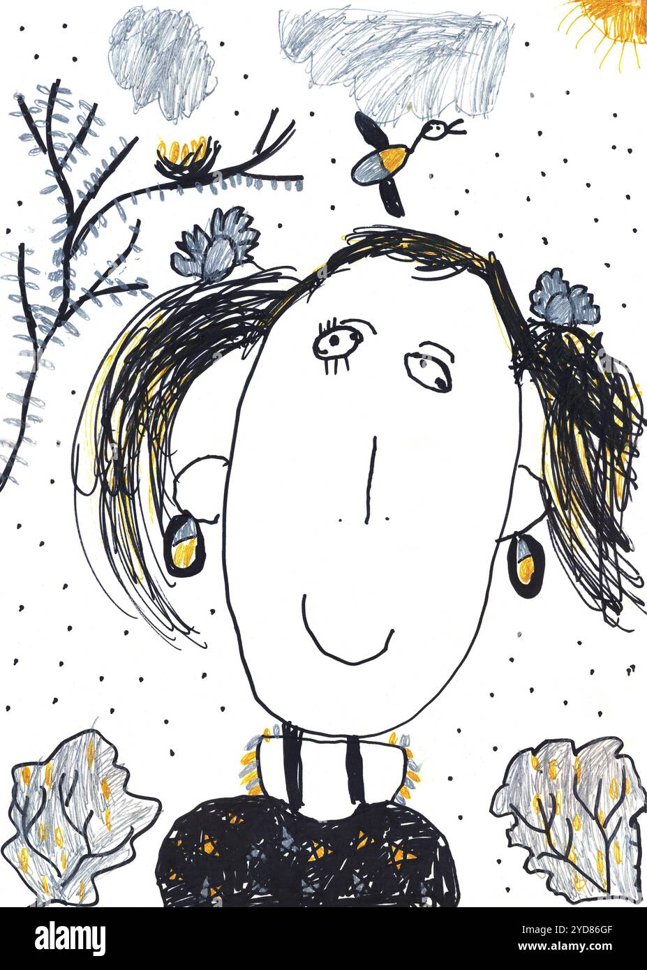 Child's crayon drawing of a risible girl Stock Photo - Alamy