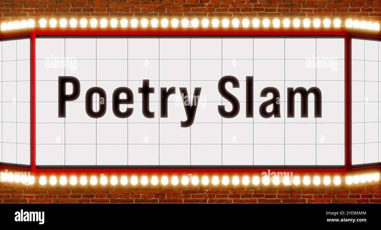 Poetry Slam, display at the movie theater entrance with illuminated ...