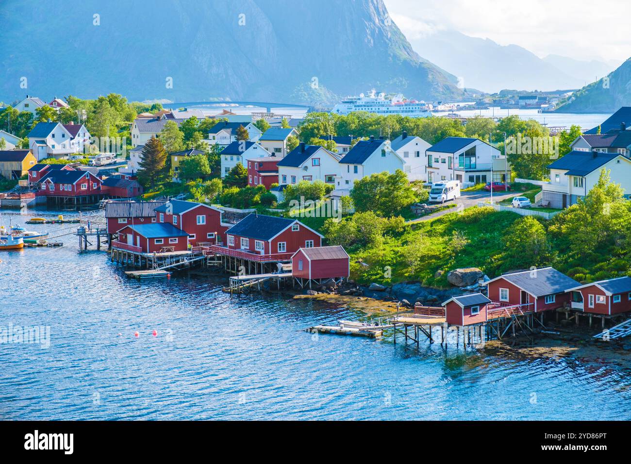 Red Cabins on Stilts in Norways Coastal Town, Reine, Lofoten, Norway ...