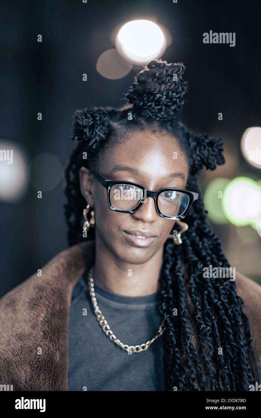 Black female model in Soho at night Stock Photo - Alamy
