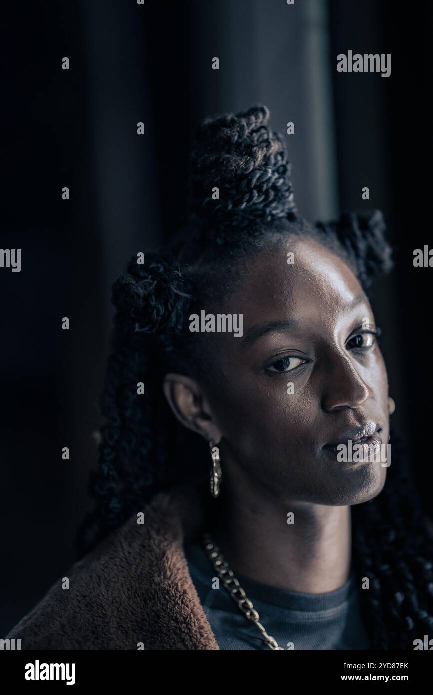 Black female model in Soho at night Stock Photo - Alamy