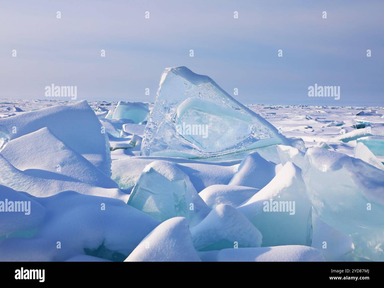 Huge ridge of ice hummocks after powerful winter storm and ice pressure ...