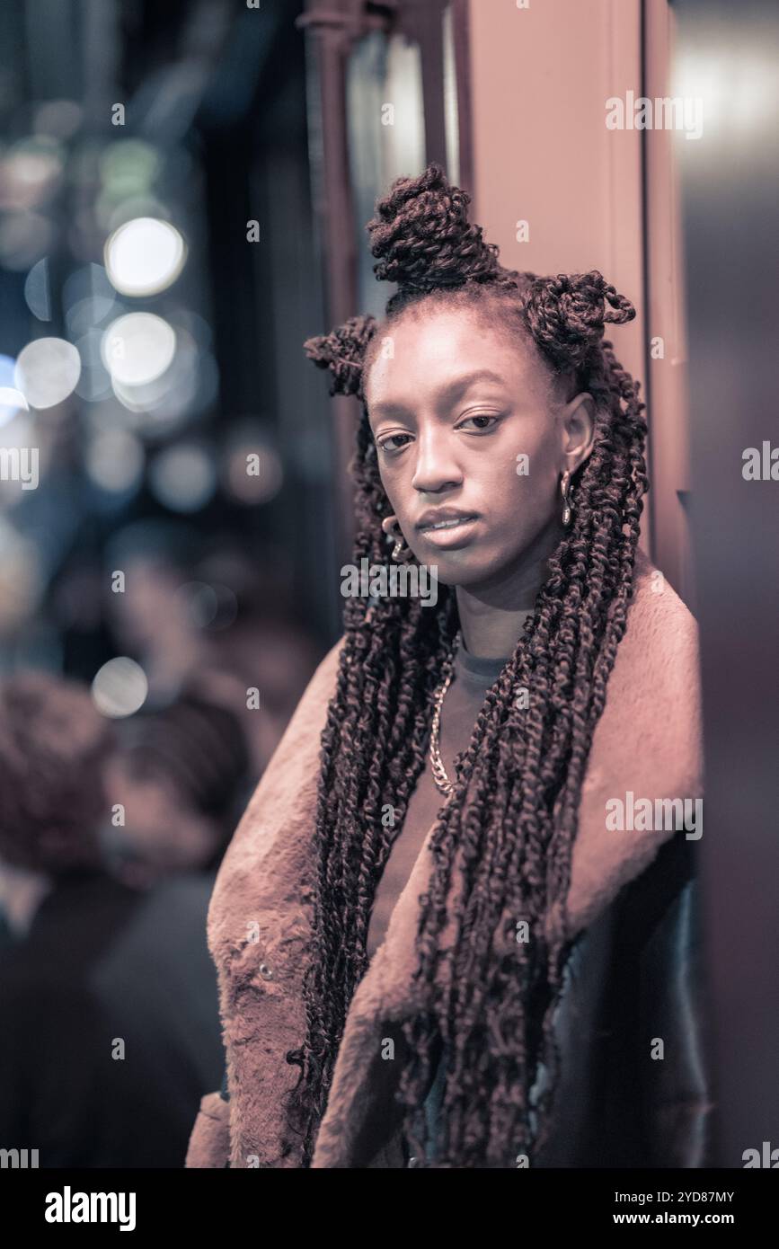 Black female model in Soho at night Stock Photo - Alamy