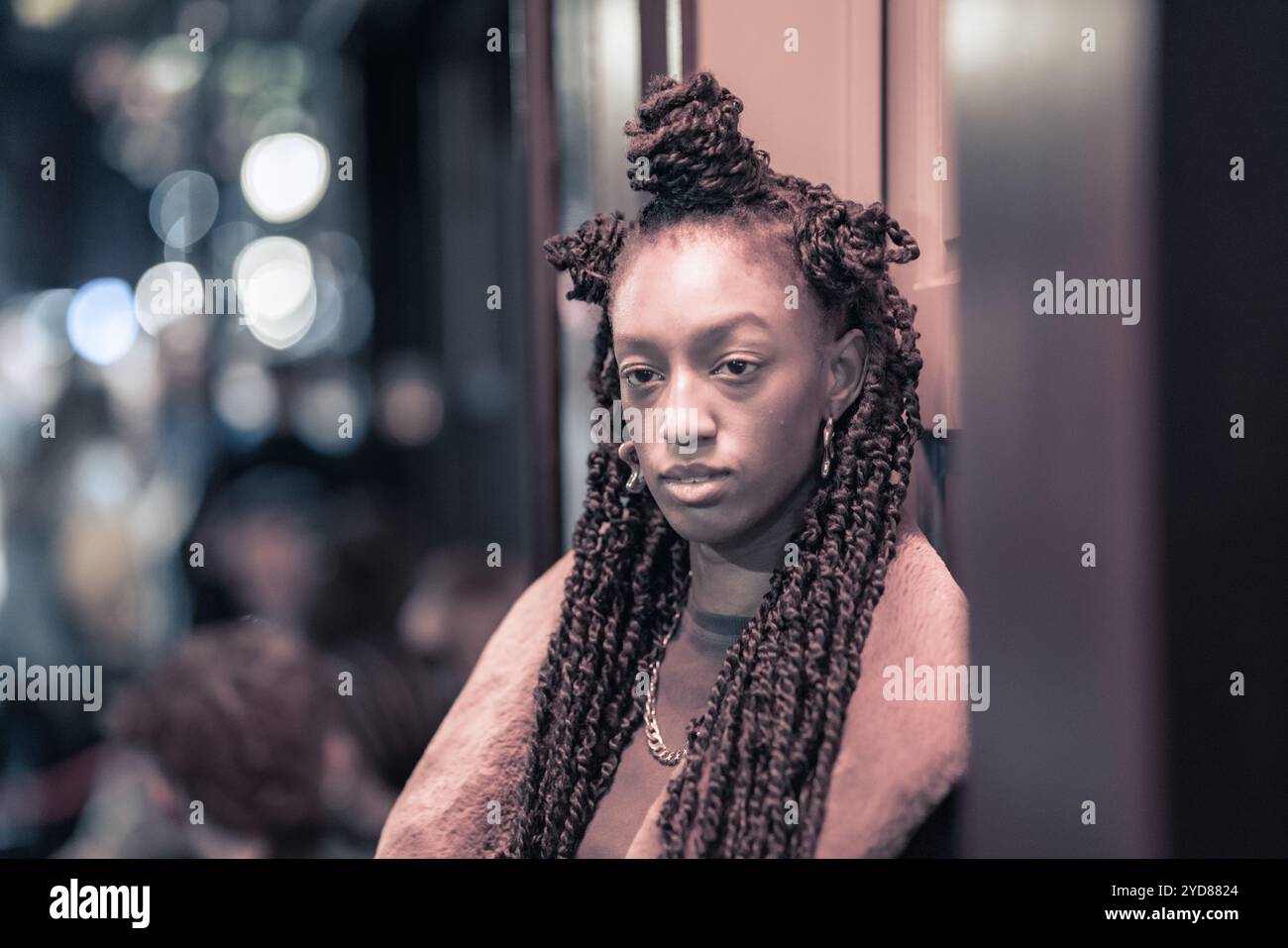 Black female model in Soho at night Stock Photo - Alamy