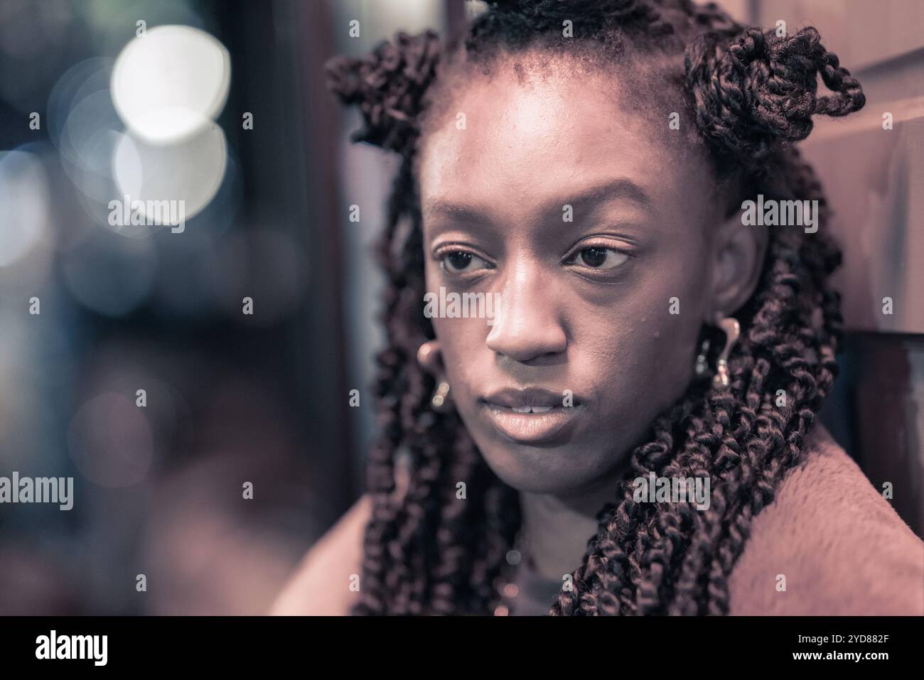 Black female model in Soho at night Stock Photo - Alamy