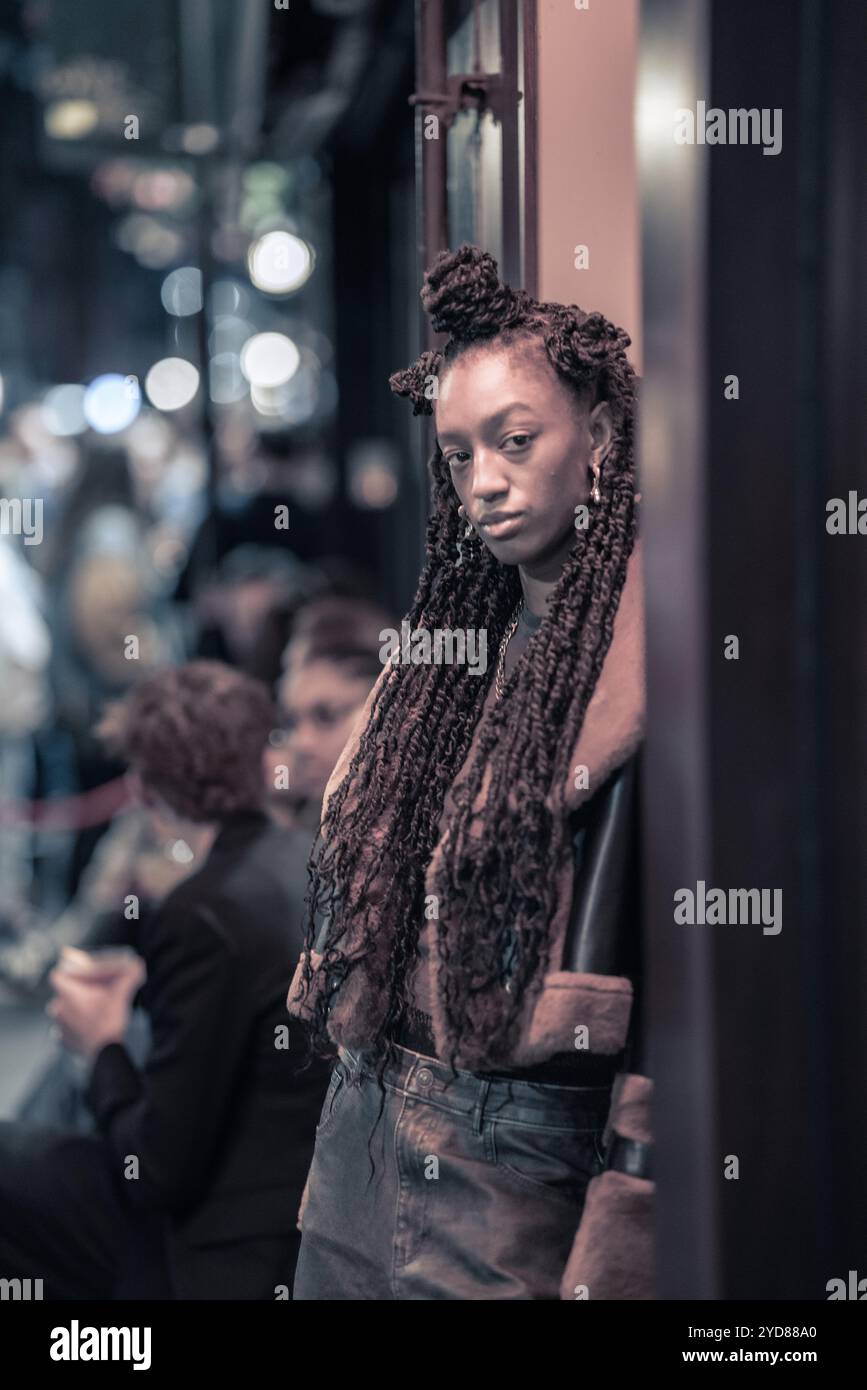 Black female model in Soho at night Stock Photo - Alamy