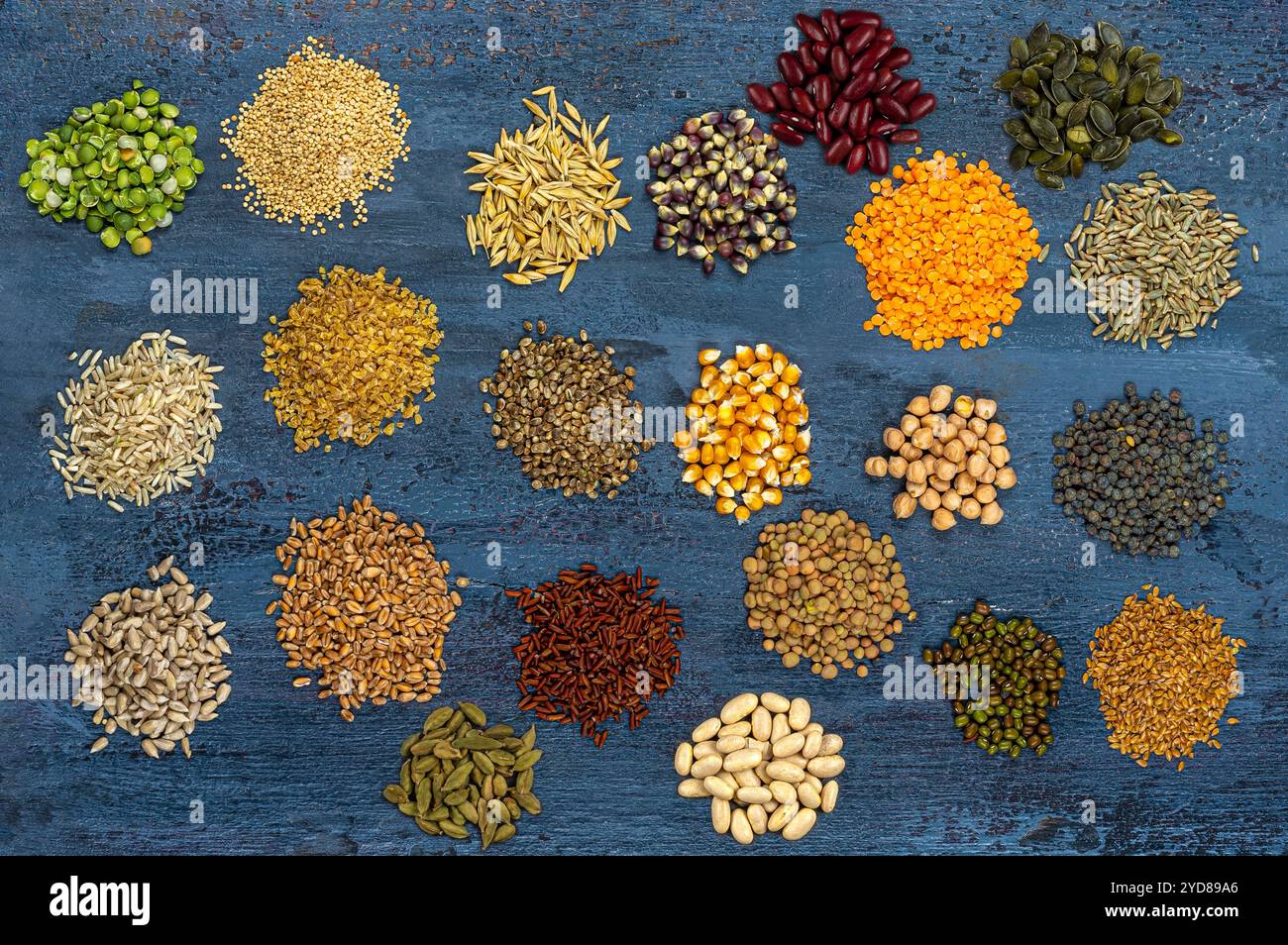 Main grains in small piles - Top view Stock Photo - Alamy