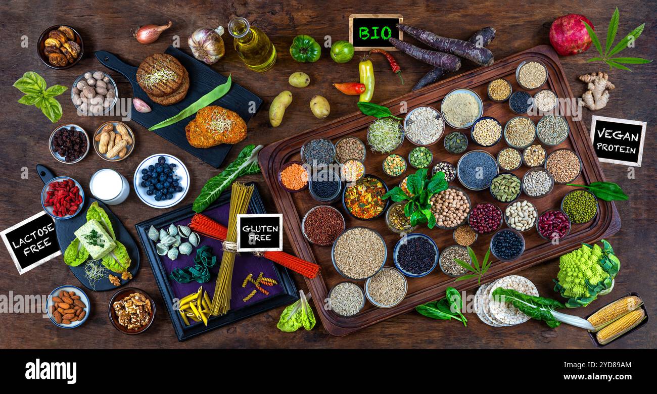 Overview of a wide variety of vegan products Stock Photo - Alamy
