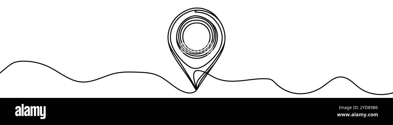 Single line is creating a location pin over a wavy road. Vector ...