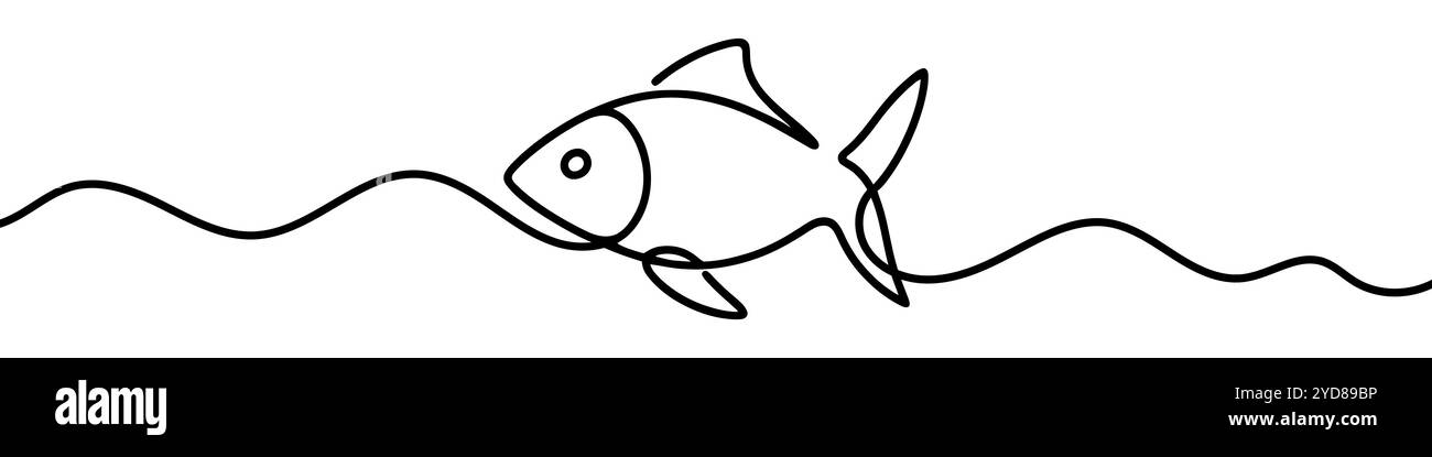 Minimalist vector illustration representing a fish swimming, drawn with ...
