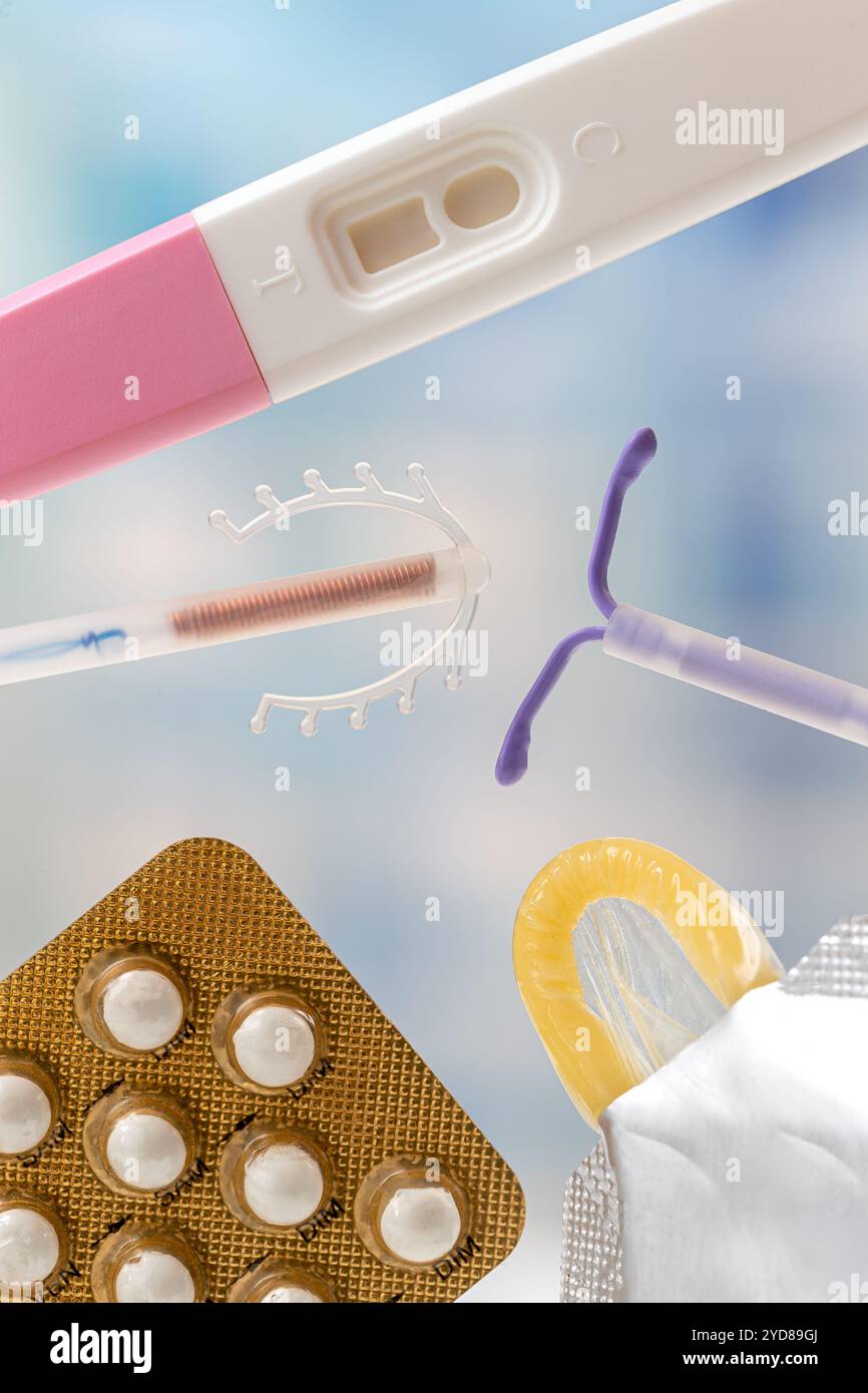 Presentation of different means of contraception with pregnancy test ...
