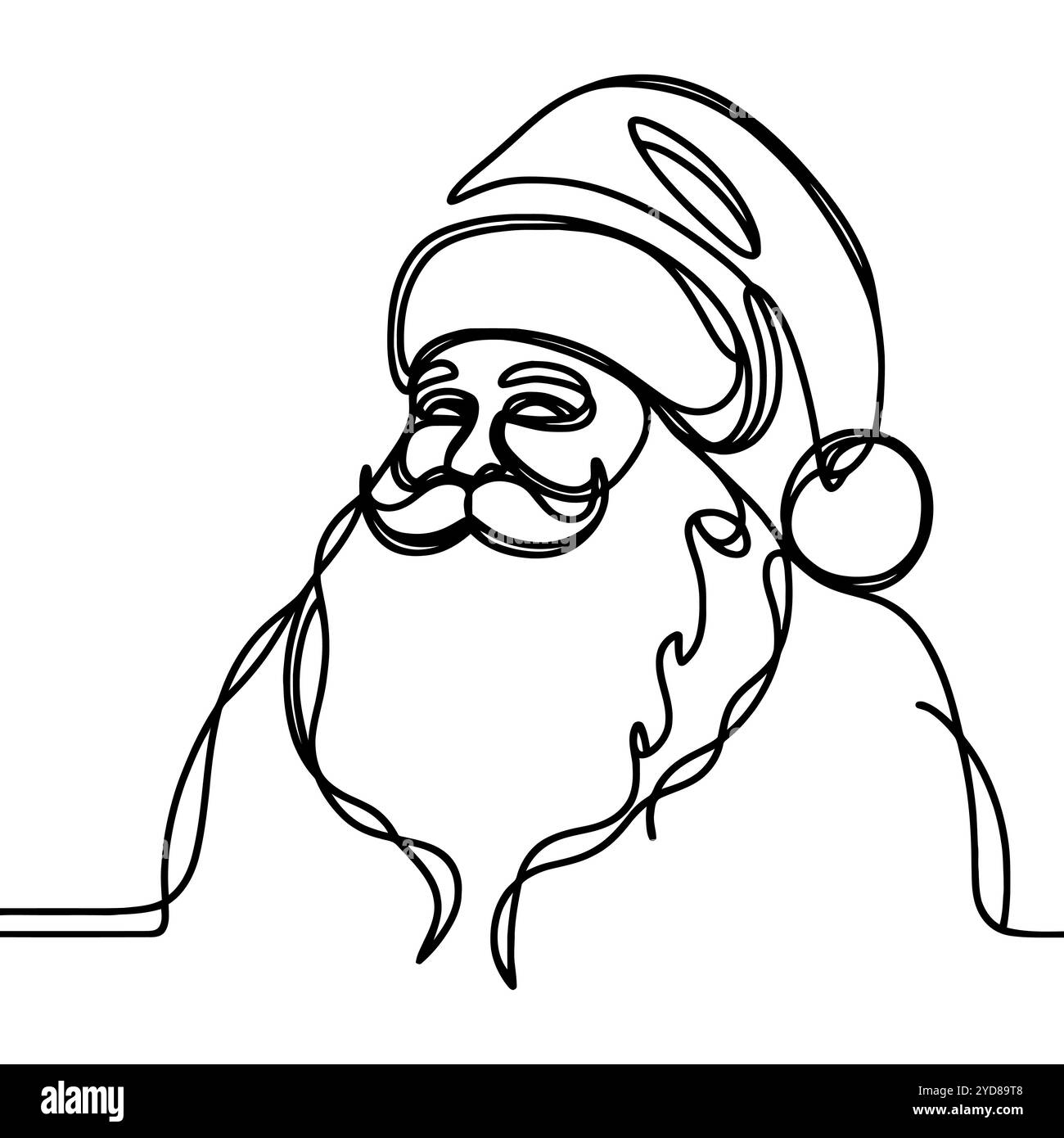 Continuous line drawing of face of Santa Claus. One line drawing of a ...