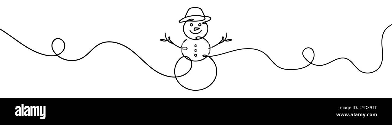 Continuous line drawing of snowman. One line drawing of a snowman ...