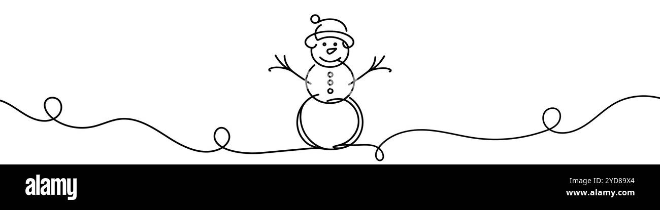 Continuous line drawing of snowman. One line drawing of a snowman ...