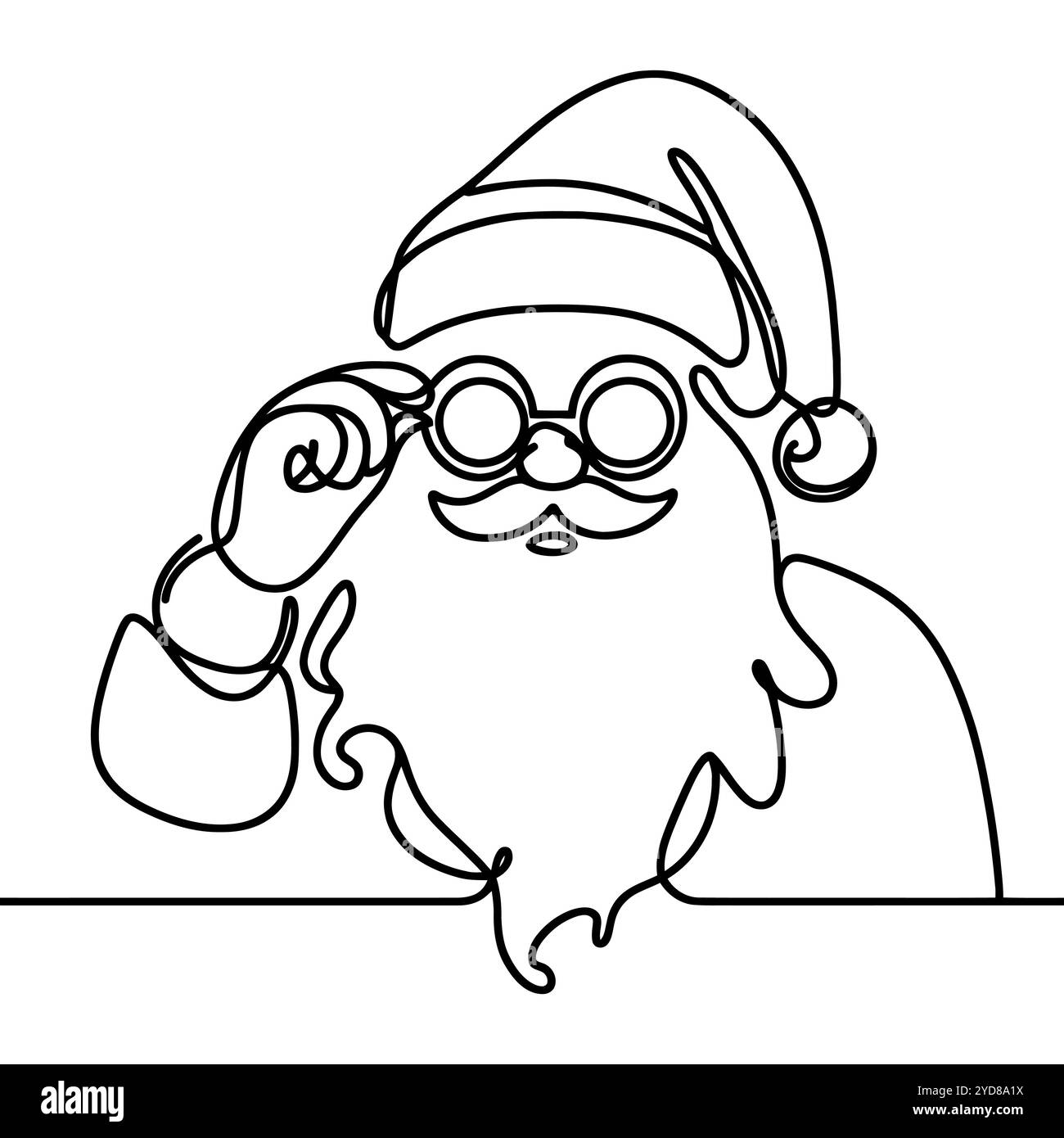 Continuous line drawing of face of Santa Claus. One line drawing of a ...