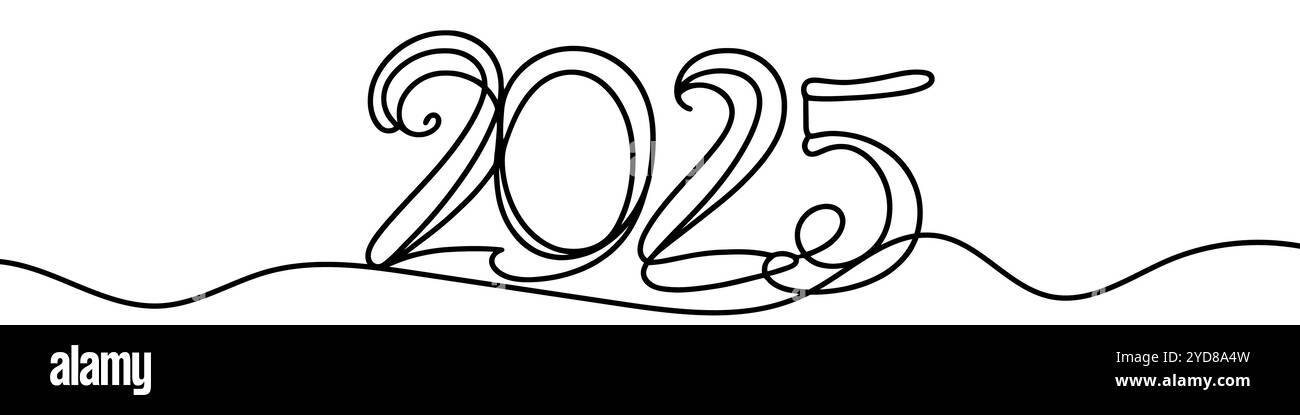 Elegant one line drawing of the year 2025, perfect for new year ...