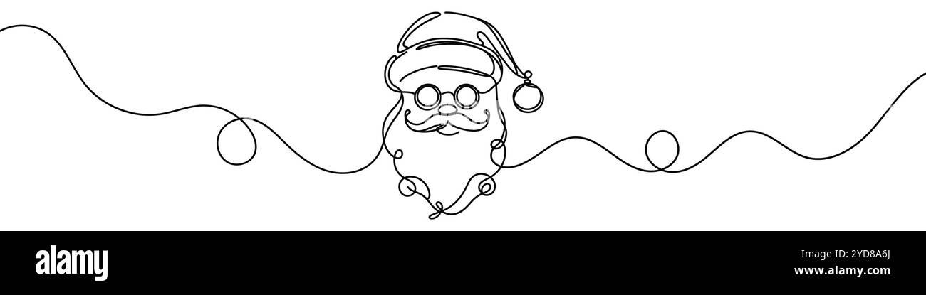 Continuous line drawing of face of Santa Claus. One line drawing of a ...