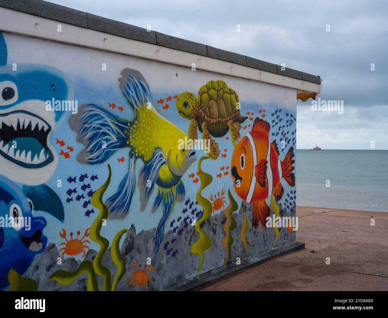 Beautiful Graffiti artwork of marine life on Babbacombe Beach Stock ...