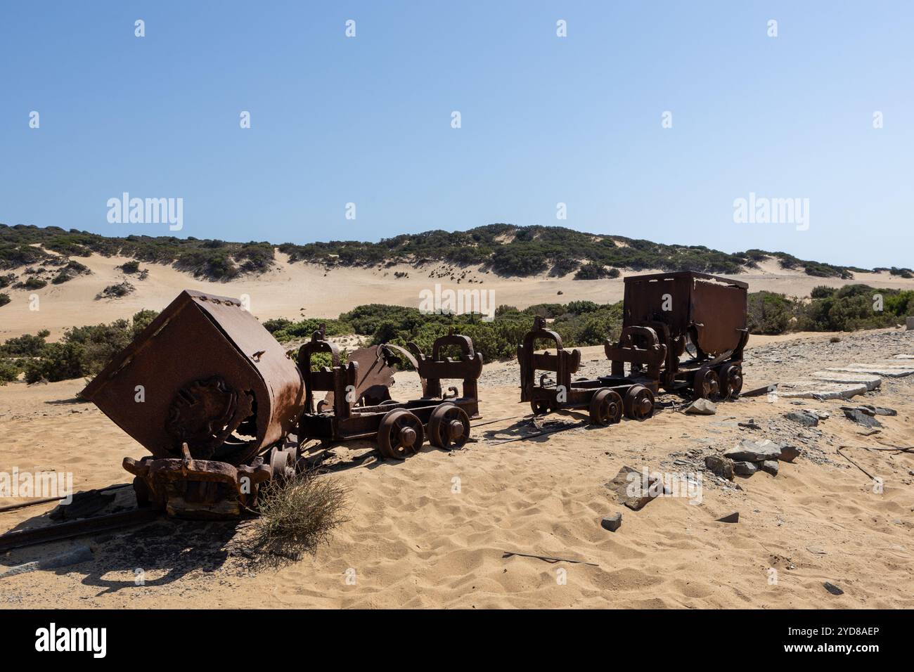 Abandoned rusty mining carts on a desert landscape Stock Photo - Alamy