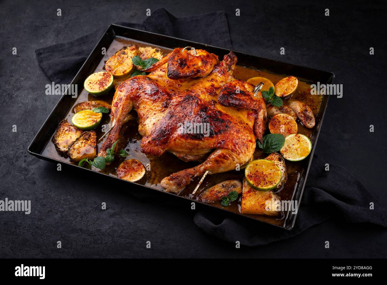 Traditional barbecue spatchcocked chicken al mattone chili with orange ...