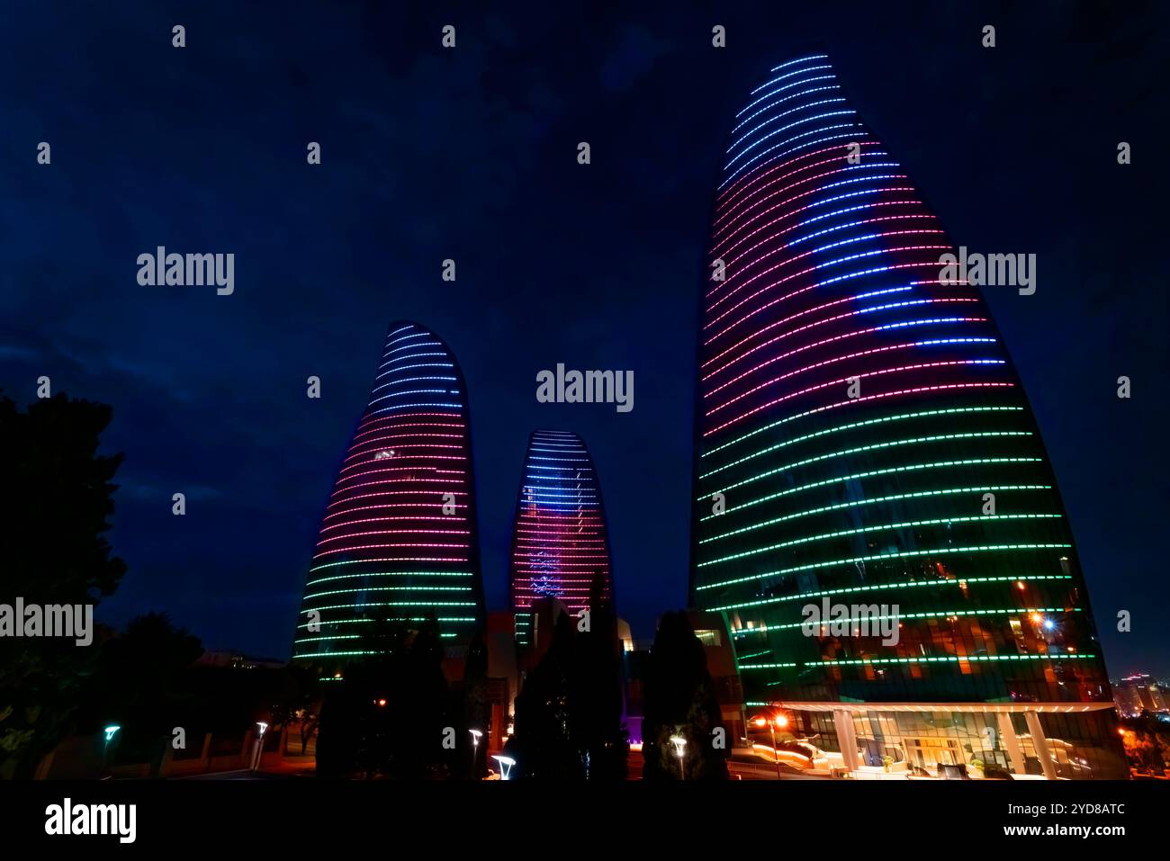 The Flame Towers at night, Baku Azerbaijan. The height of the tallest ...