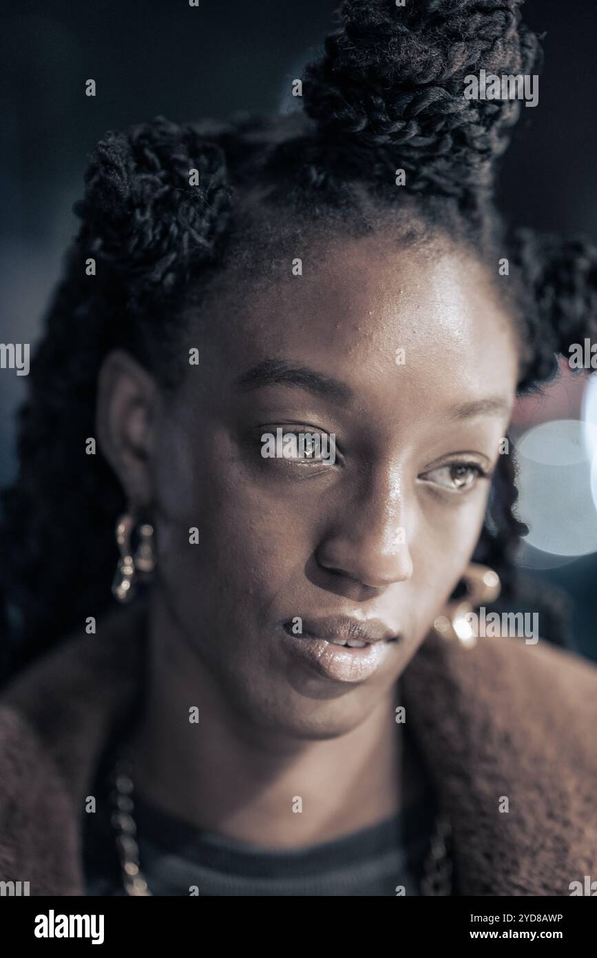Black female model in Soho at night Stock Photo - Alamy