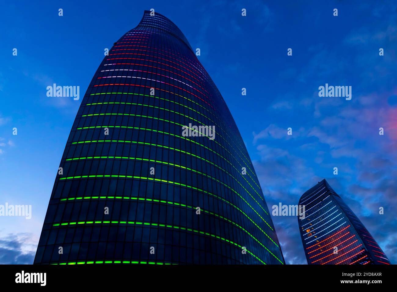 The Flame Towers at night, Baku Azerbaijan. The height of the tallest ...