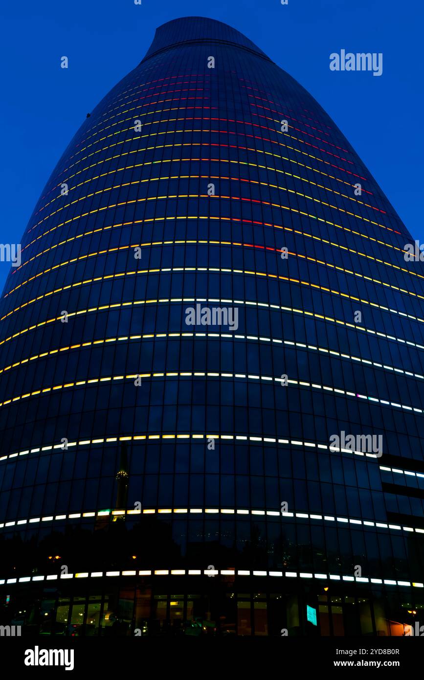 The Flame Towers at night, Baku Azerbaijan. The height of the tallest ...
