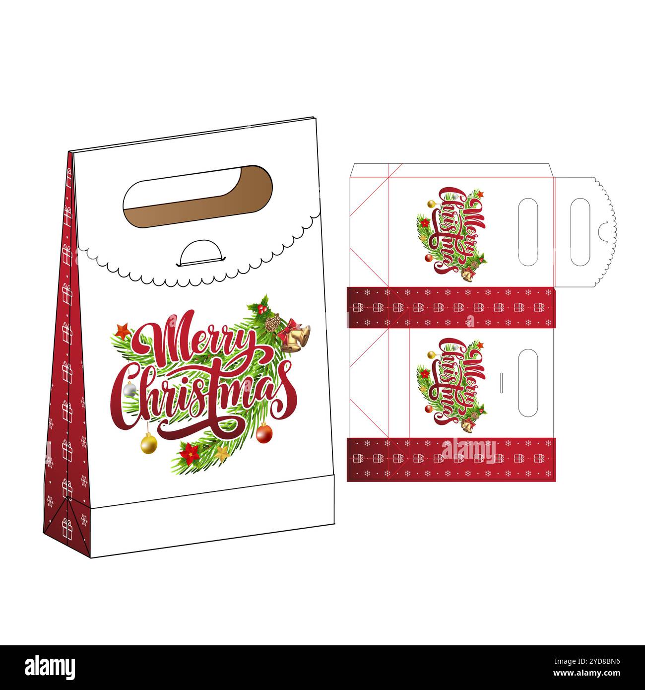 Christmas Box packaging die cut template design. 3d mock-up Stock ...