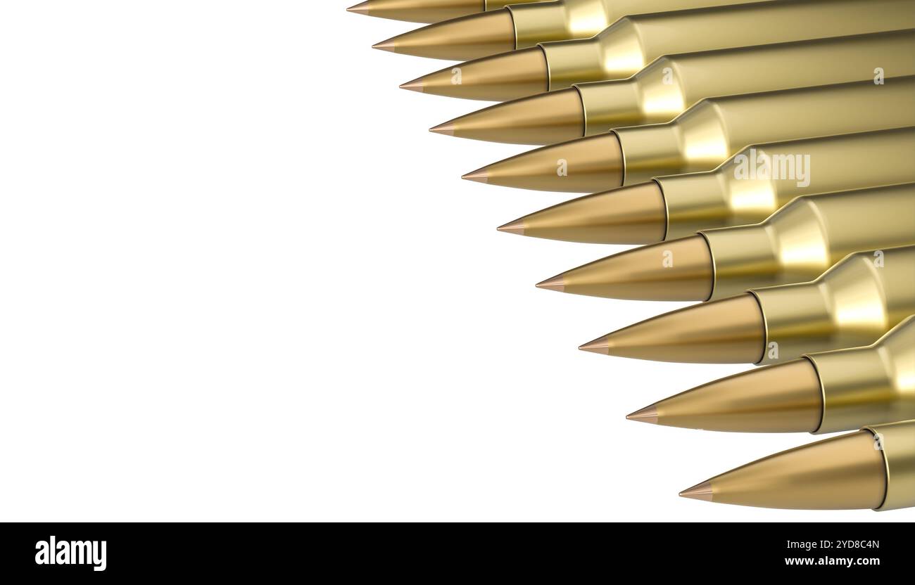 Rifle bullets forming diagonal line on transparent background 3d Stock ...