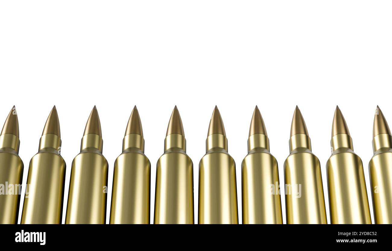 Row of rifle bullets standing on transparent background 3d Stock Photo ...