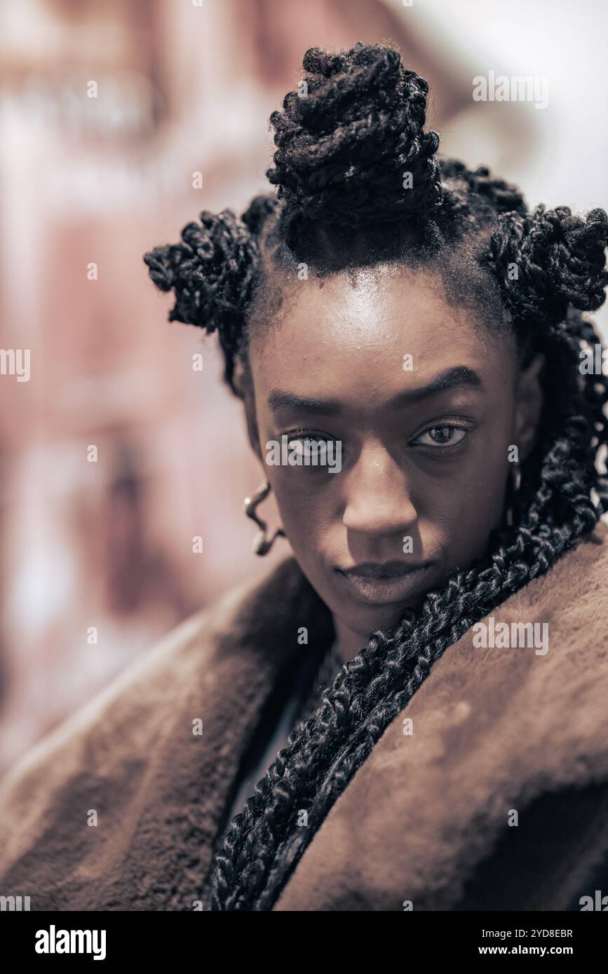 Black female model in Soho at night Stock Photo - Alamy