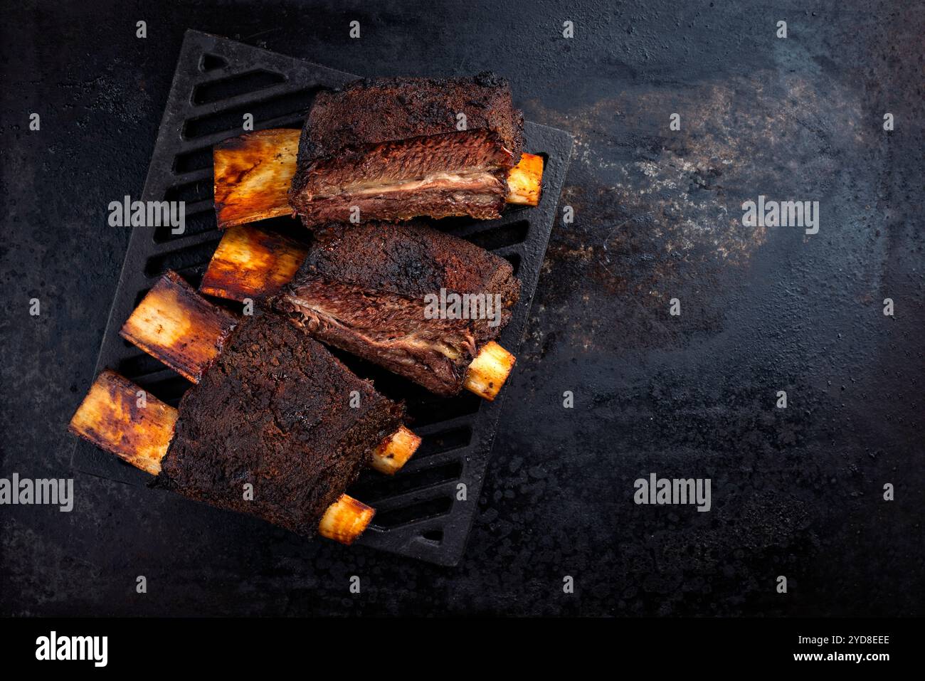 Traditional barbecue burnt chuck beef ribs marinated with spicy rub and ...
