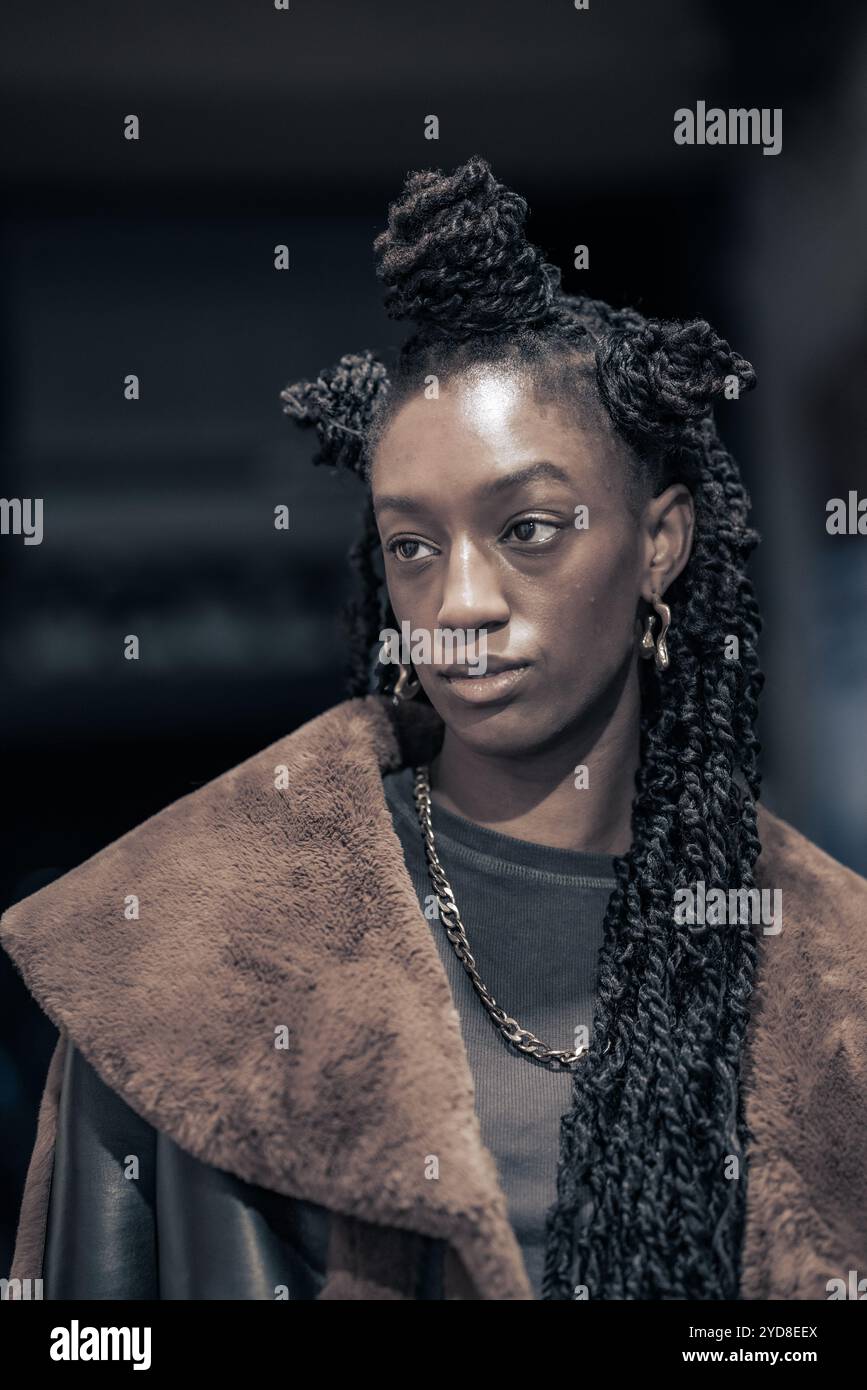 Black female model in Soho at night Stock Photo - Alamy