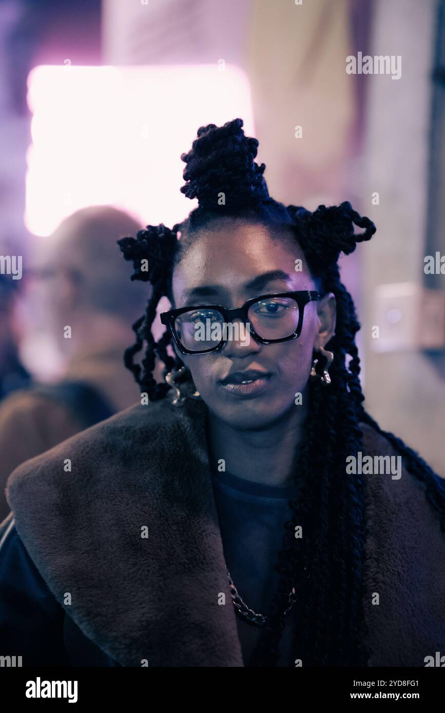 Black female model in Soho at night Stock Photo - Alamy