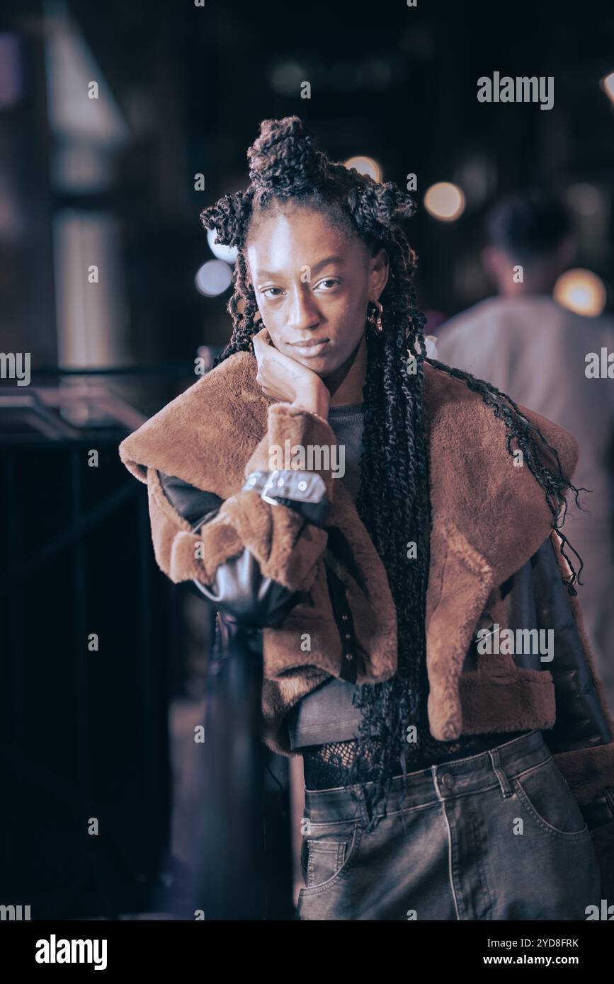 Black female model in Soho at night Stock Photo - Alamy