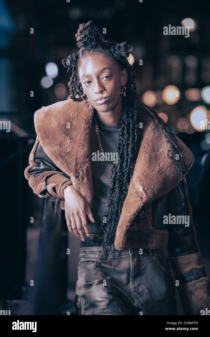 Black female model in Soho at night Stock Photo - Alamy