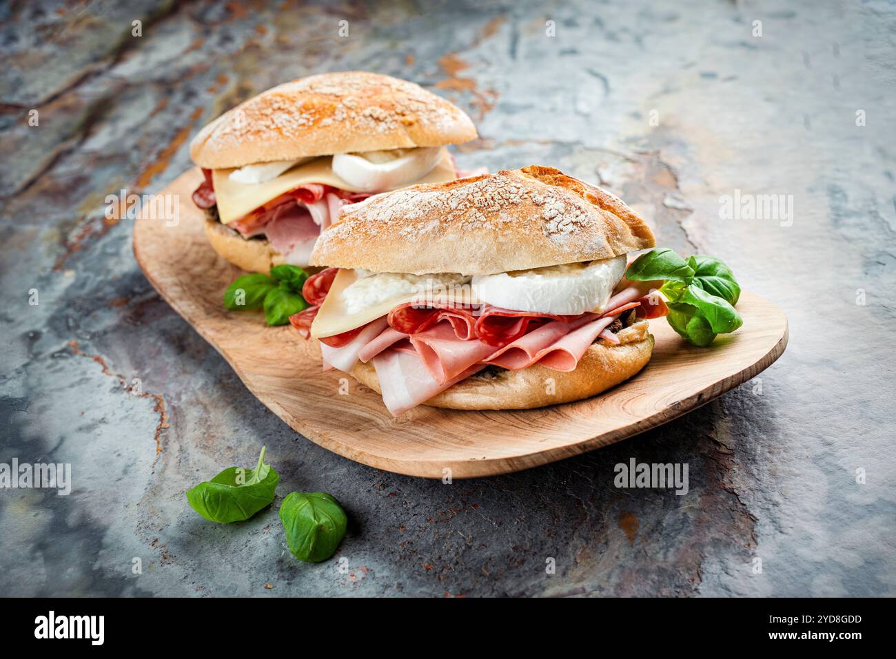 Traditional New Orleans muffaletta sandwiches with mortadella Stock ...