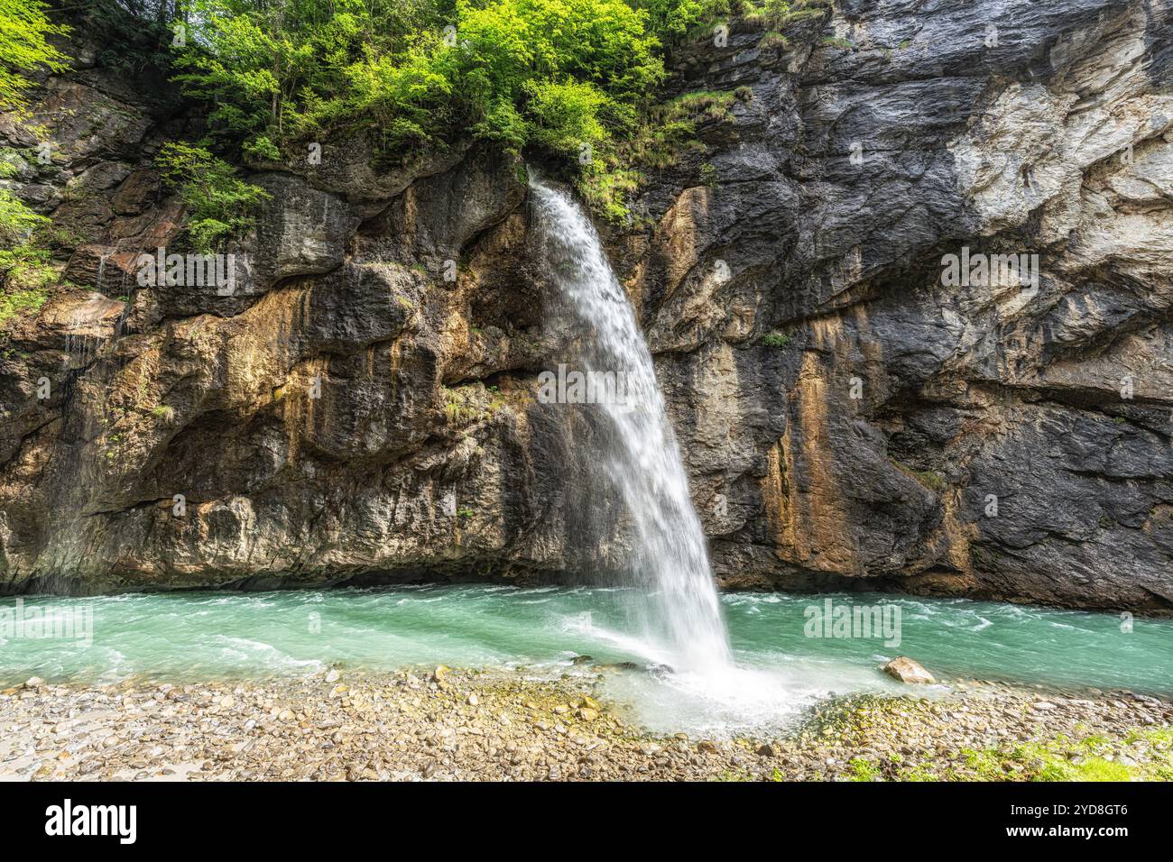 A small waterfall in Aare Gorge over the Aare river in Switzerland ...